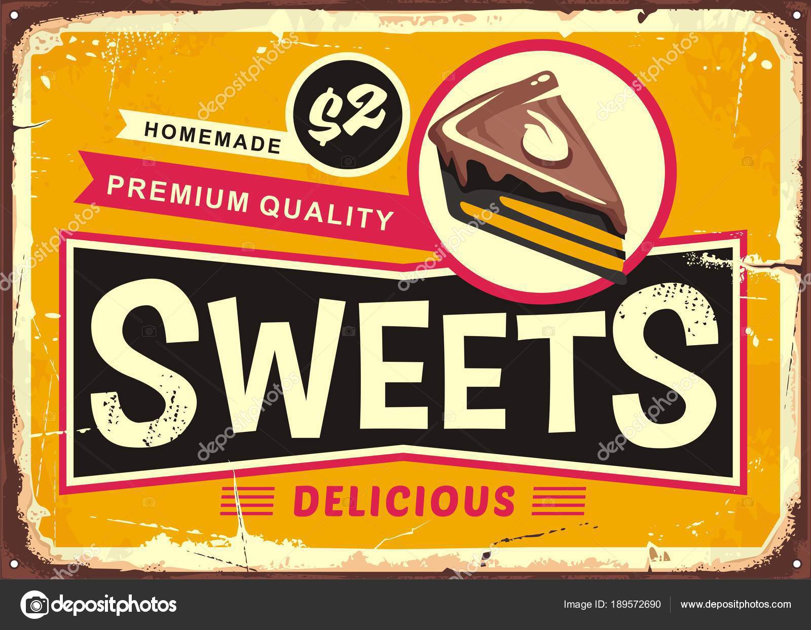 Sweets Cakes Vintage Tin Sign Layout Candy Store Retro Poster Stock ...