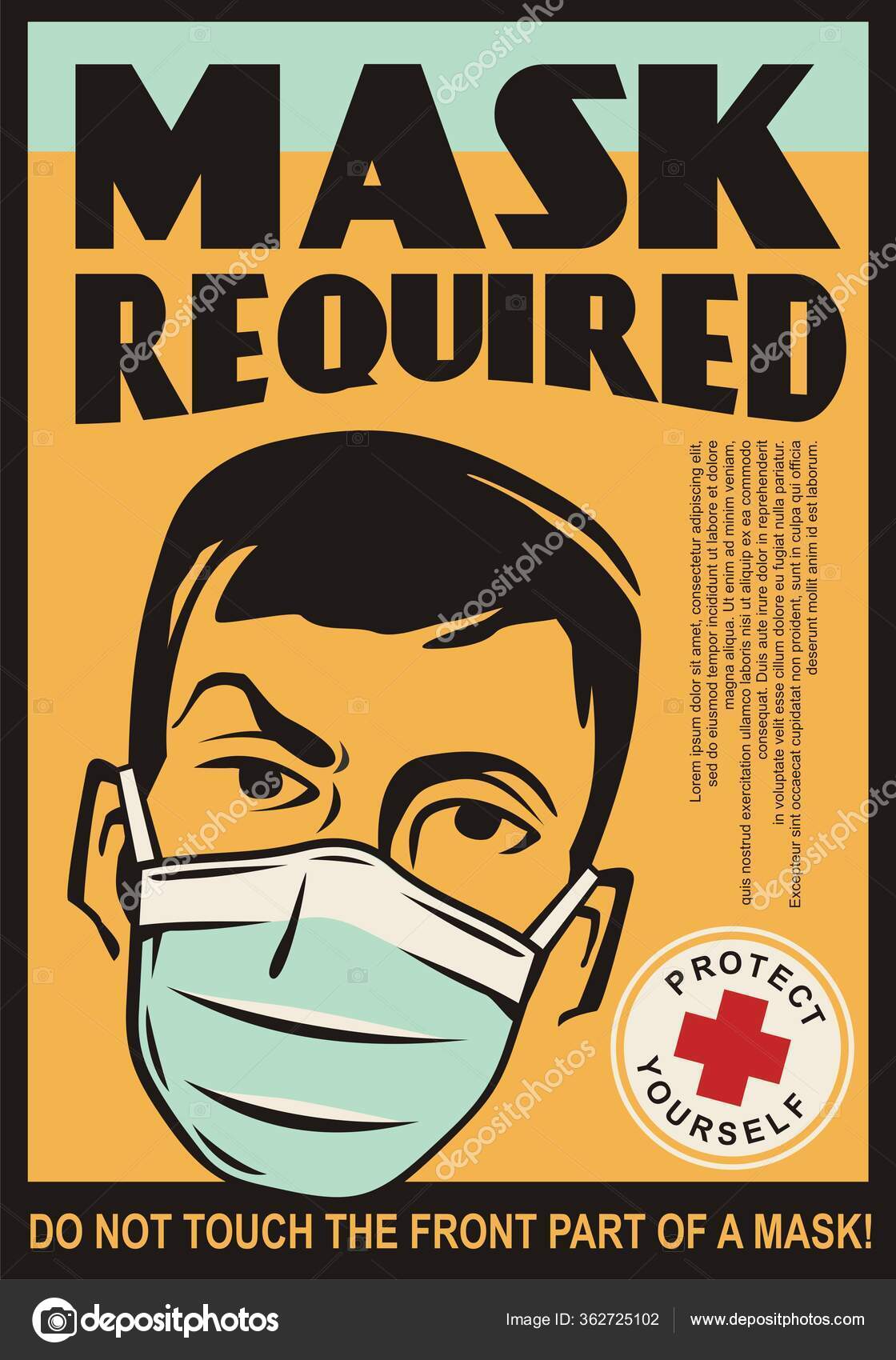 Mask Required Retro Sign Template Man Wearing Medicine Mask Healthcare ...