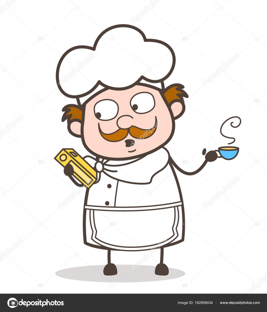 Cartoon Chef Holding a Book of Recipe and Hot Energy Drink Vector ...