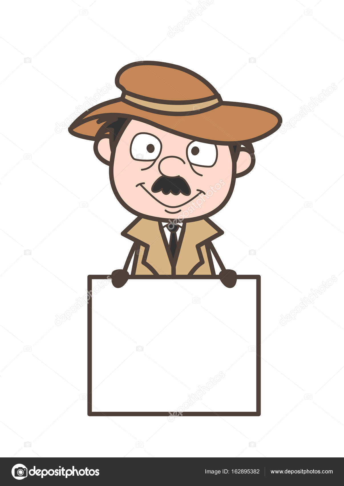 Cartoon Detective Showing Information Banner Vector Illustration ...