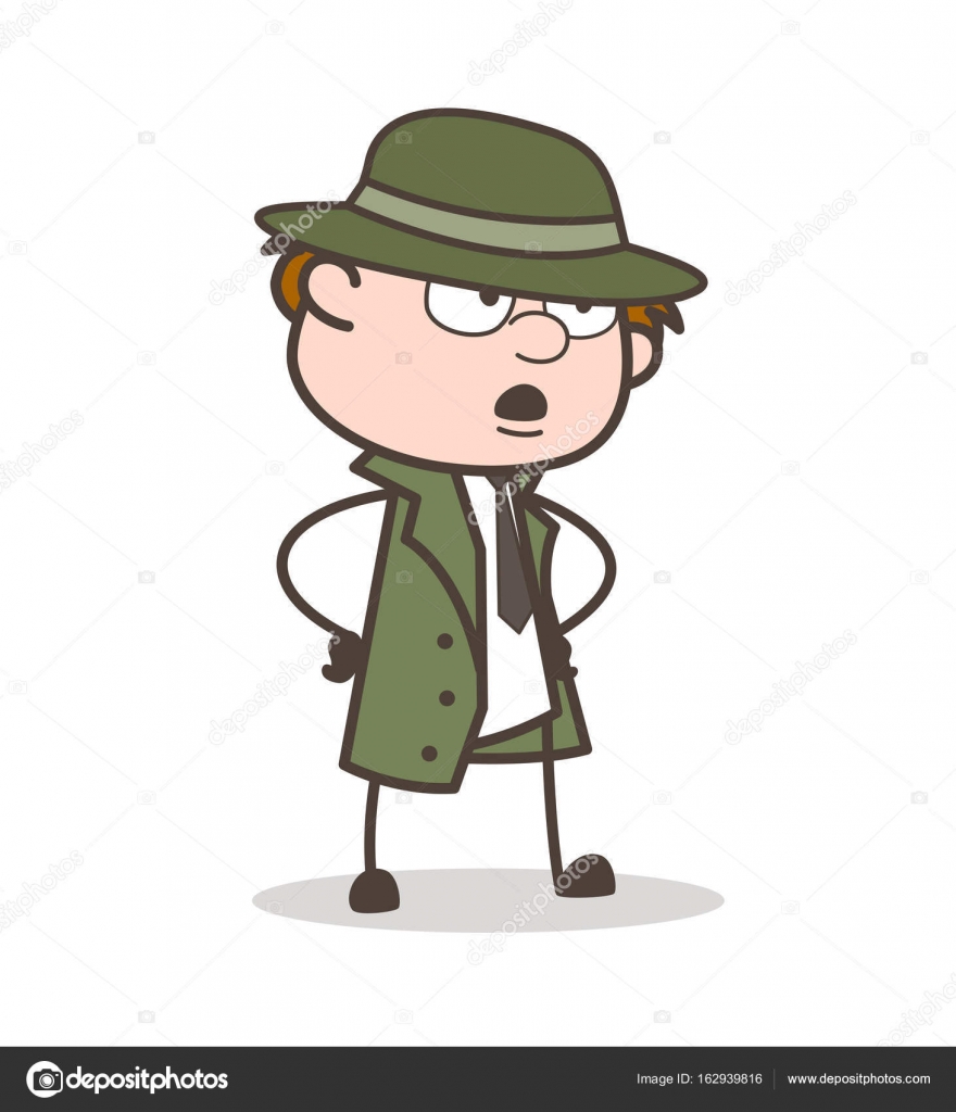 Cartoon Detective Shocking Face Expression Vector Illustration Stock ...