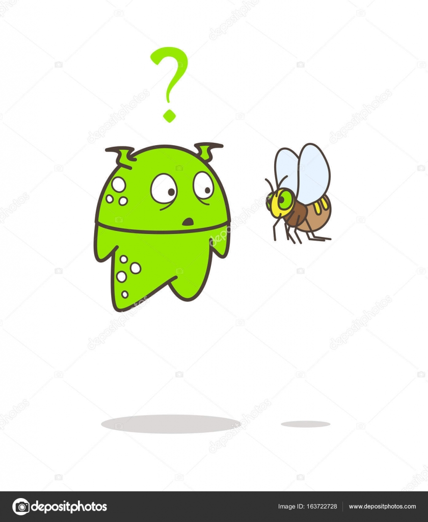 Cartoon Alien Confused Face After See Bee Vector Illustration Stock ...