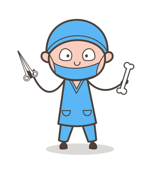 Cartoon Orthopedic Surgeon with Scissors and Bone Vector — Stock Vector ...