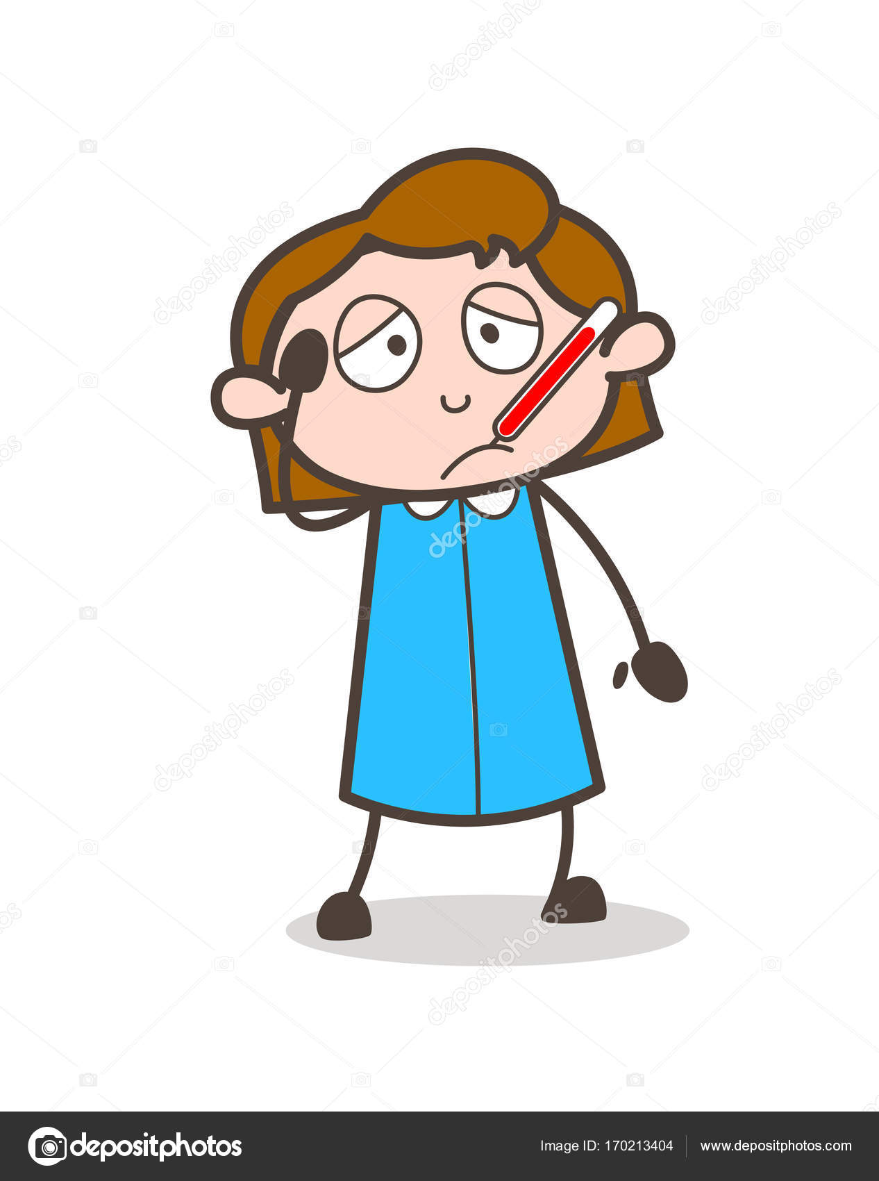 Mujer Enfermo Cómic con Termómetro de Fiebre Vector Vector de stock por ...