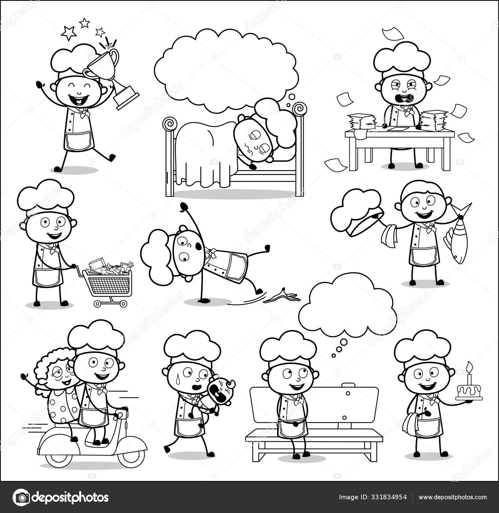 Cartoon Chef Drawing Art - Set of Concepts Vector illustrations Stock ...