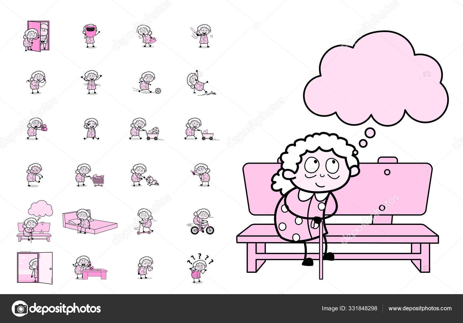 Vintage Old Granny Character Set Of Concepts Vector Illustrati Stock