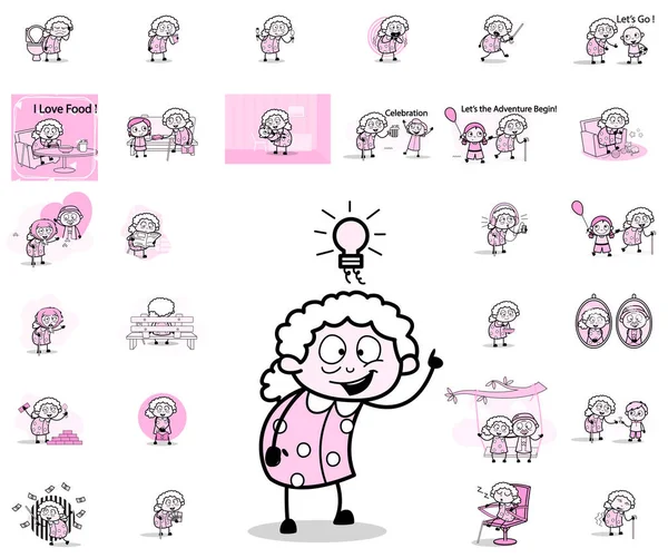 Various Retro Old Granny Set Of Concepts Vector Illustrations Stock