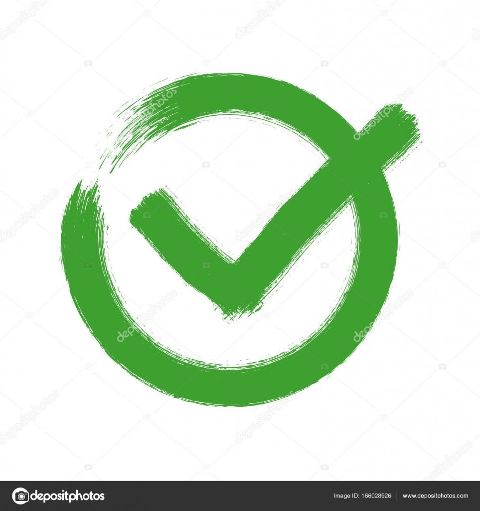 Marca de verificación en círculo, estilo de dibujo de pincel ...