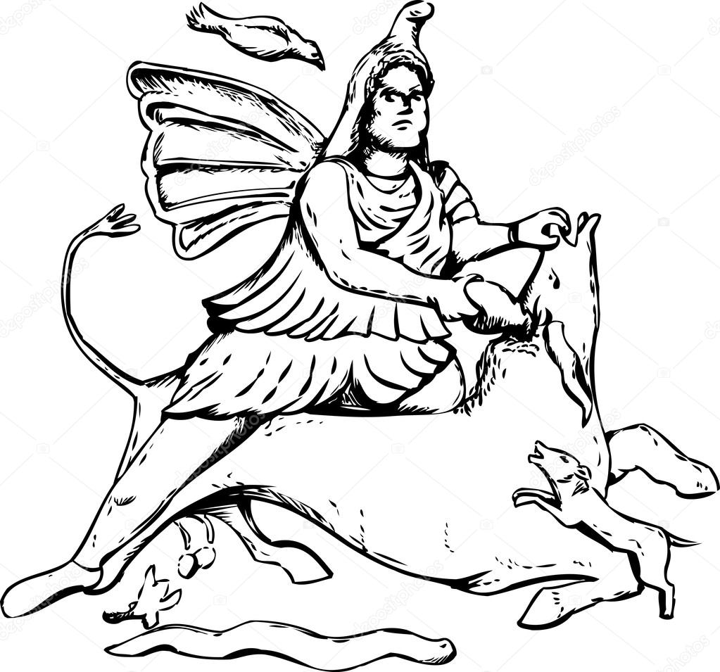 Image vectorielle Schéma de Mithras tuant un taureau noir par ...