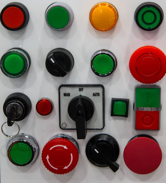 Samples of various industrial buttons and switches. — Stock Photo ...
