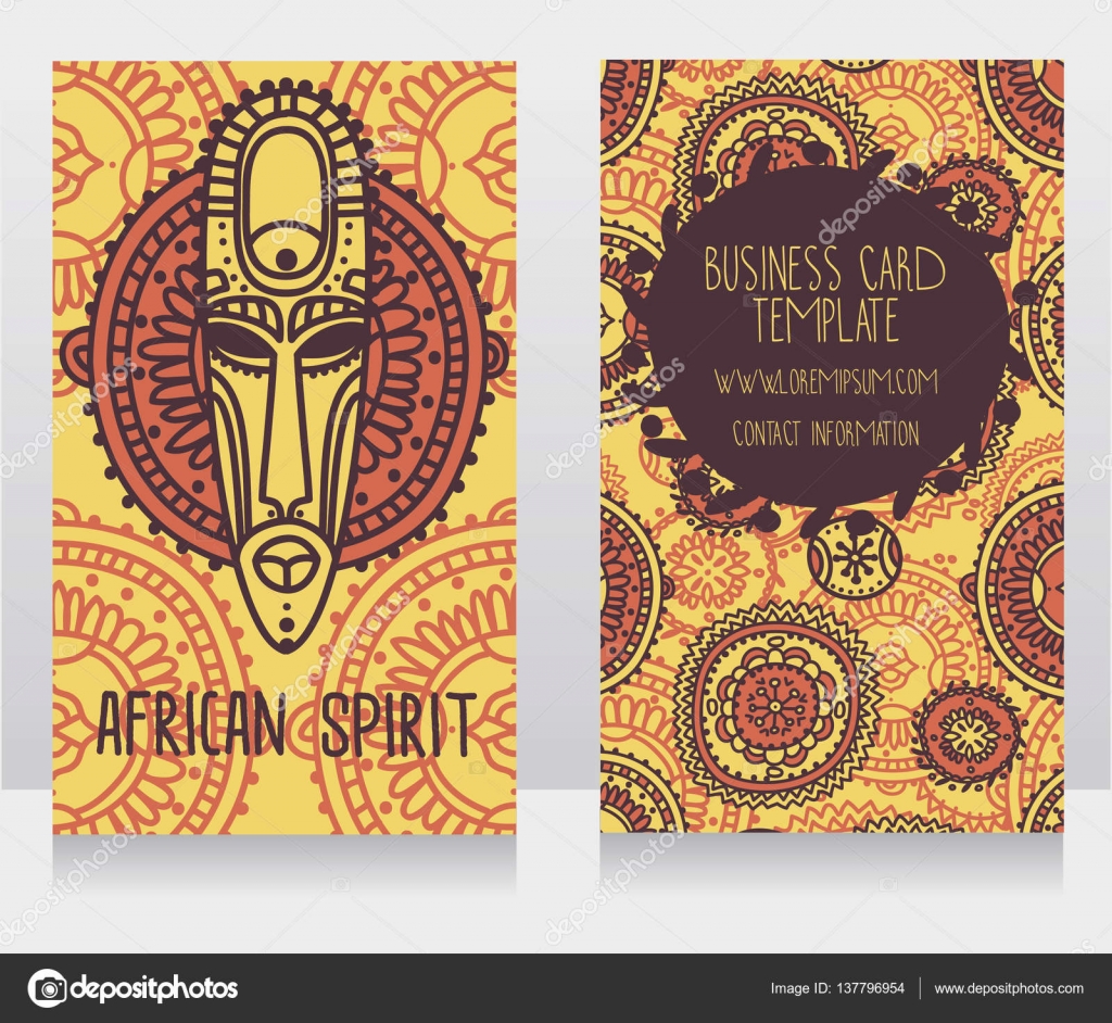 Two cards in ethnic style with traditional decorative african mask ...