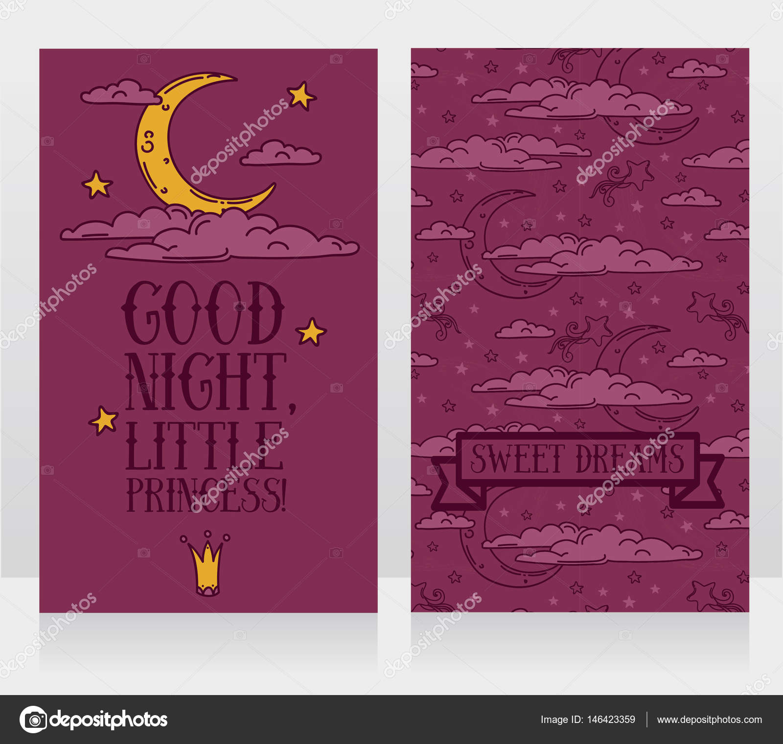 Cute cards for good night with stars and moon Stock Vector Image by ...