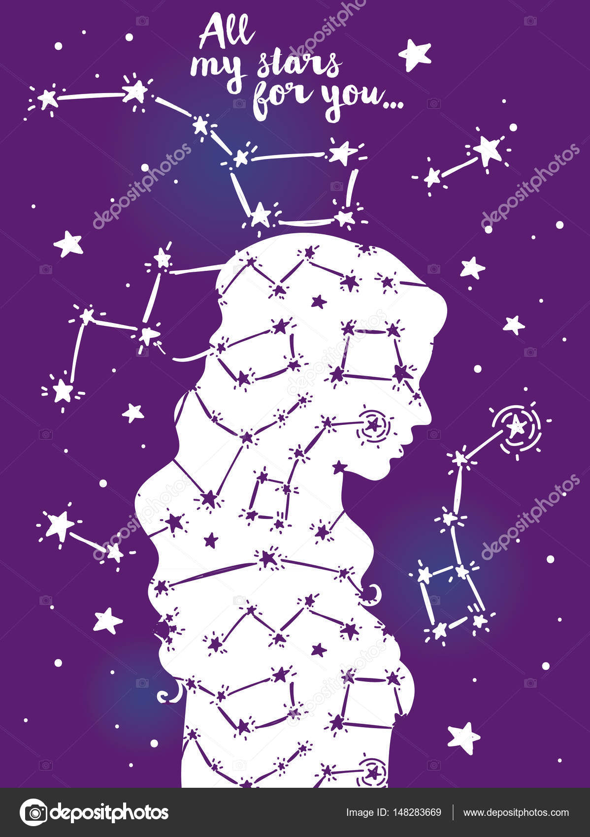 "all my stars for you" poster, starry woman's silhouette on cosmic ...