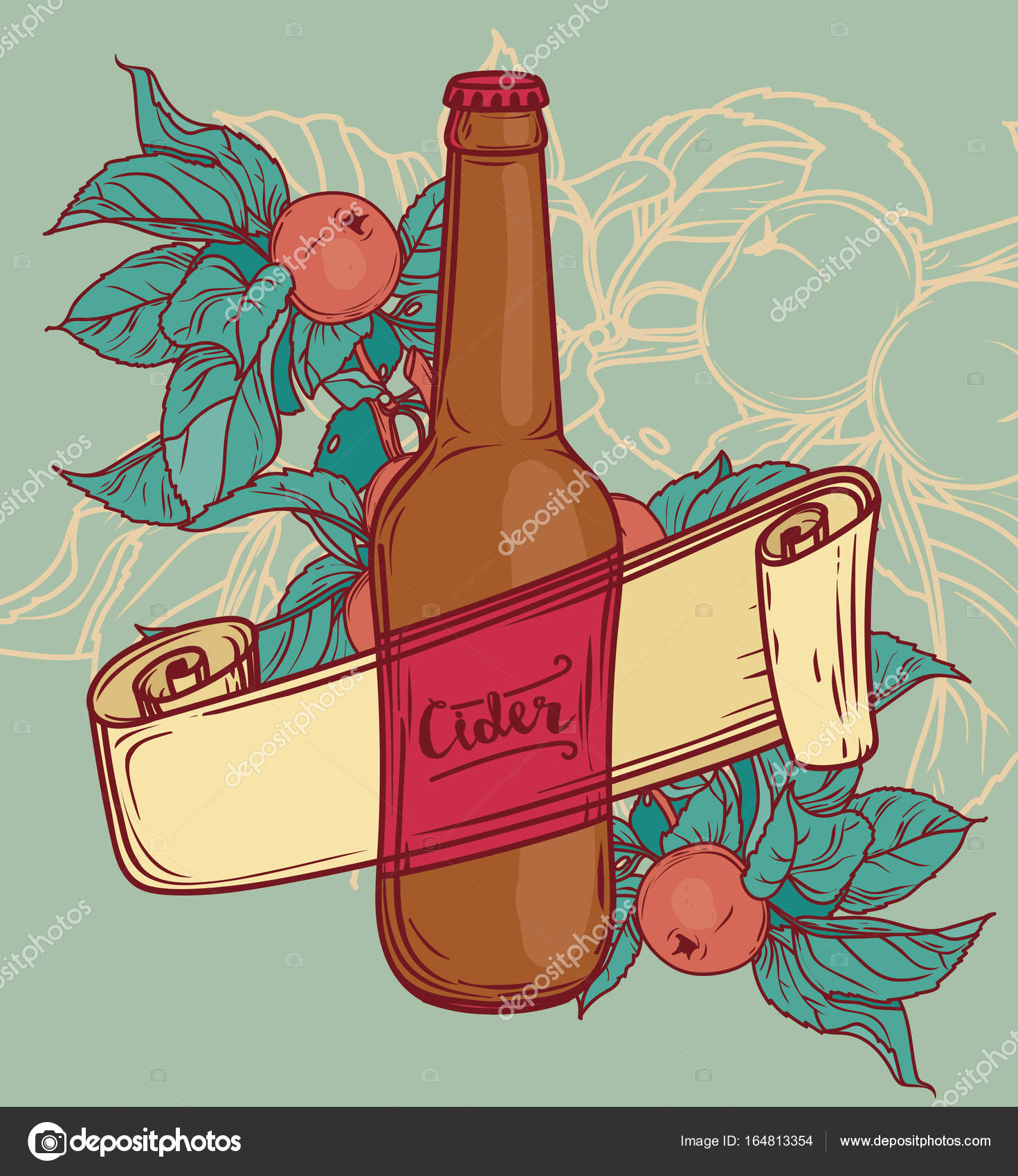 Promo card for cider season with beautiful branch of apple tree and ...