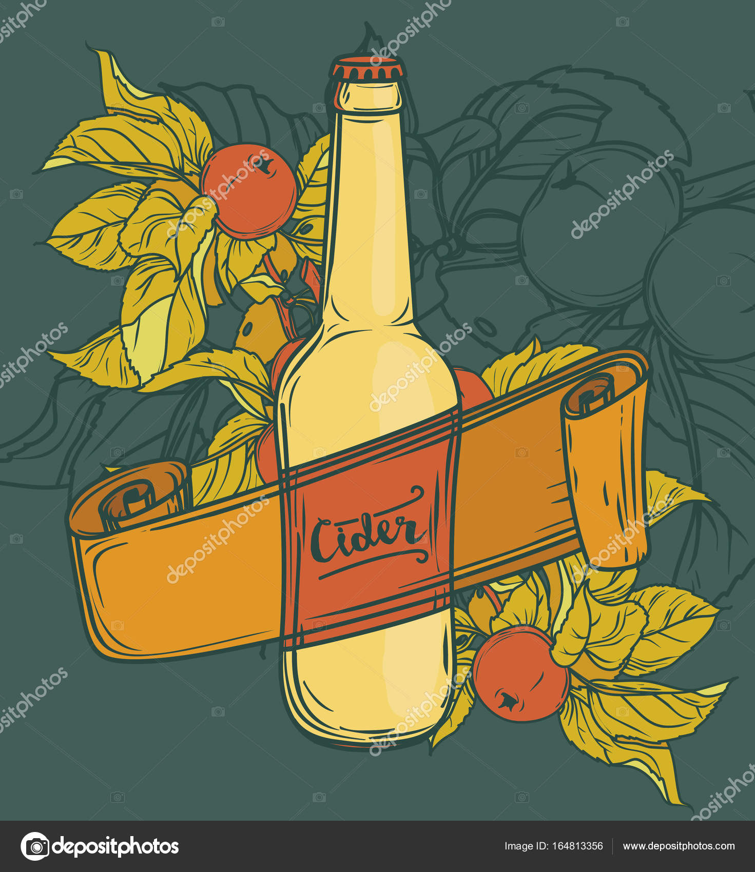 Promo card for cider season with beautiful branch of apple tree and ...
