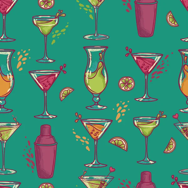 Seamless Pattern Cocktail Bar Symbols Set Shaker Glasses Drinks Alcohol ...