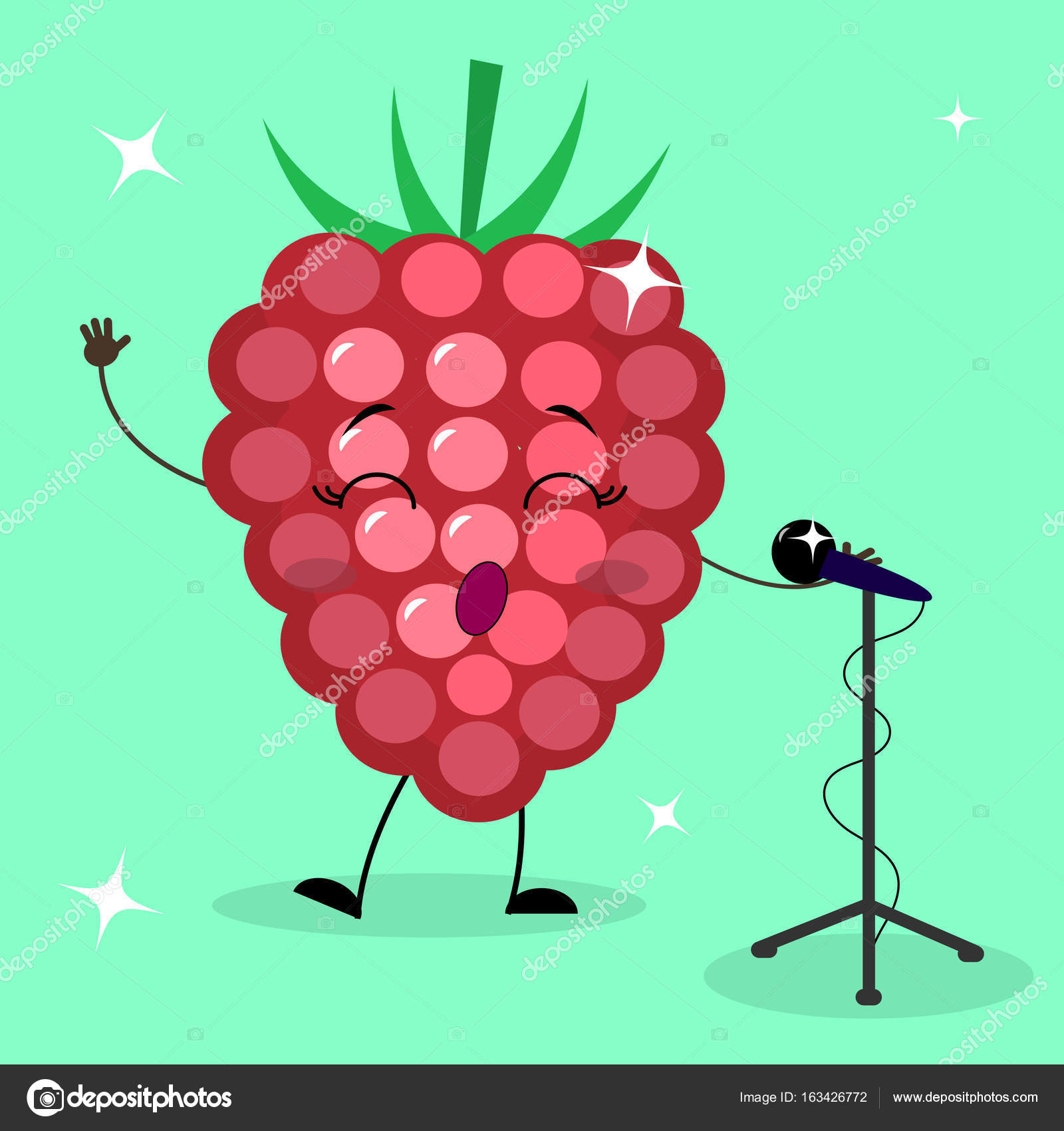 Raspberry Smiley sings into the microphone. Stock Vector Image by ...