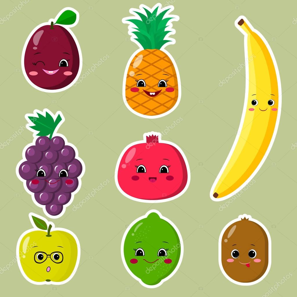 Fruit Sticker Collection.Collection of stickers from fruits in a white ...