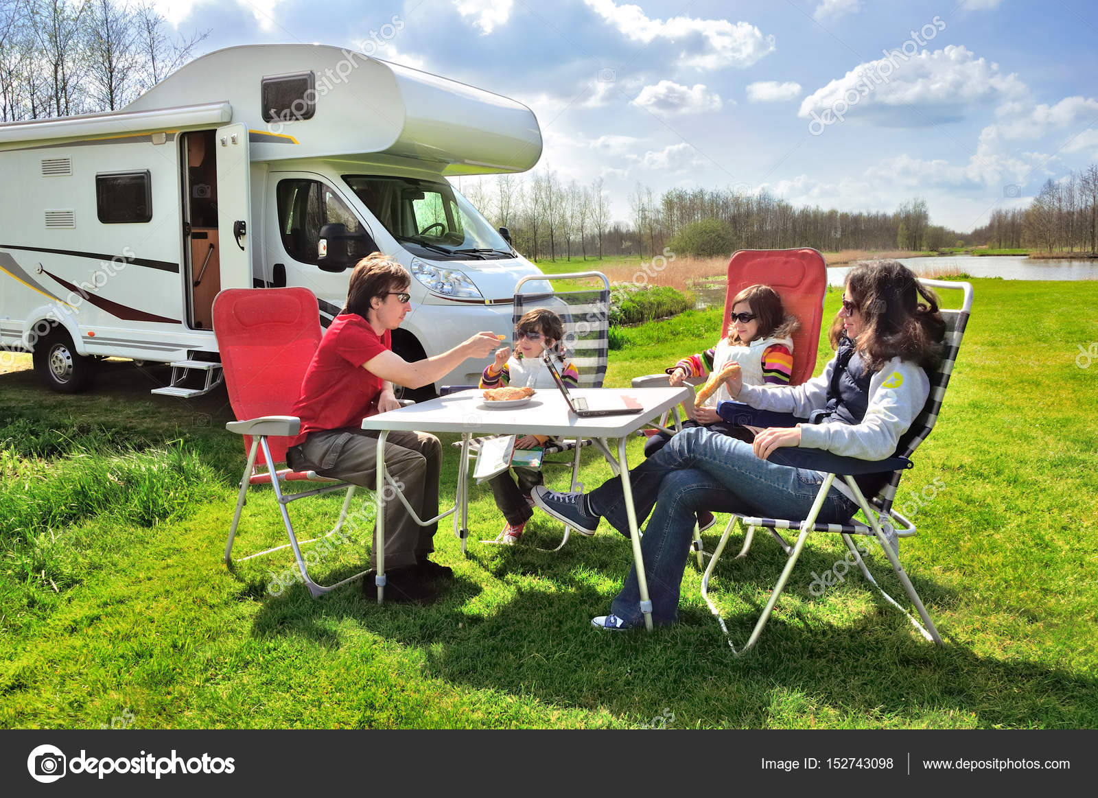 Family vacation, RV travel with kids, happy parents with children on ...