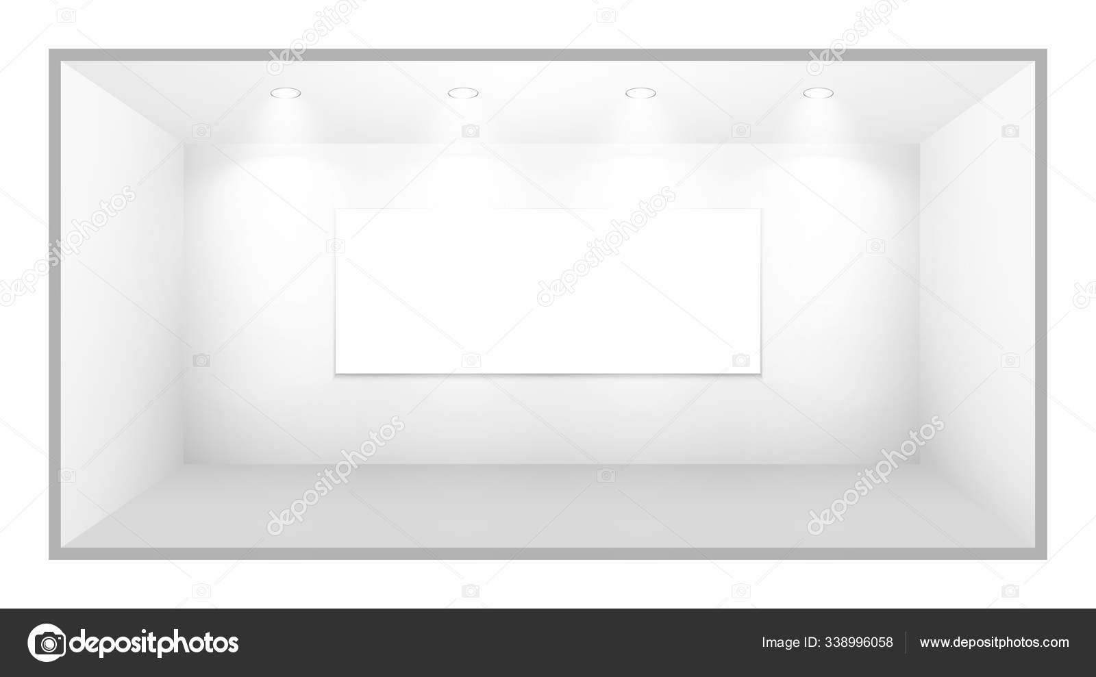 3D exhibition booth. White empty promotional stand with desk. Vector ...