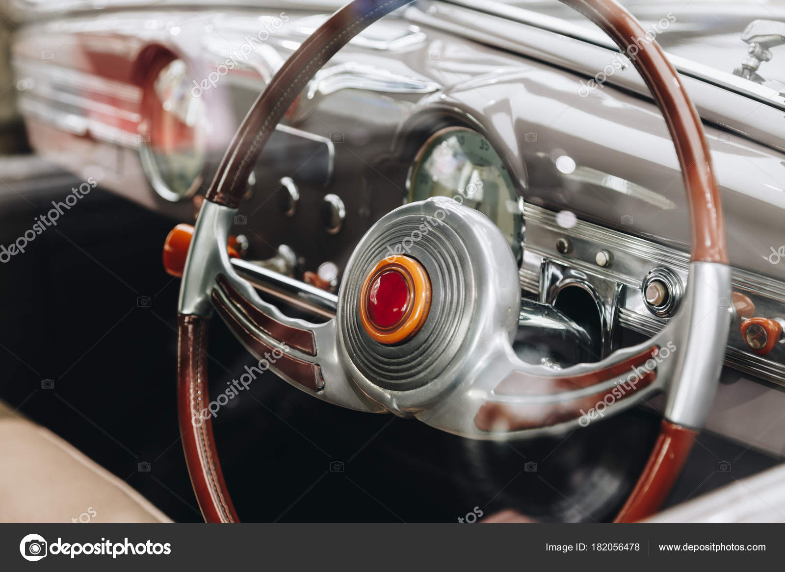 Classic Italian car - vehicle interior of vintage car Stock Photo by ...