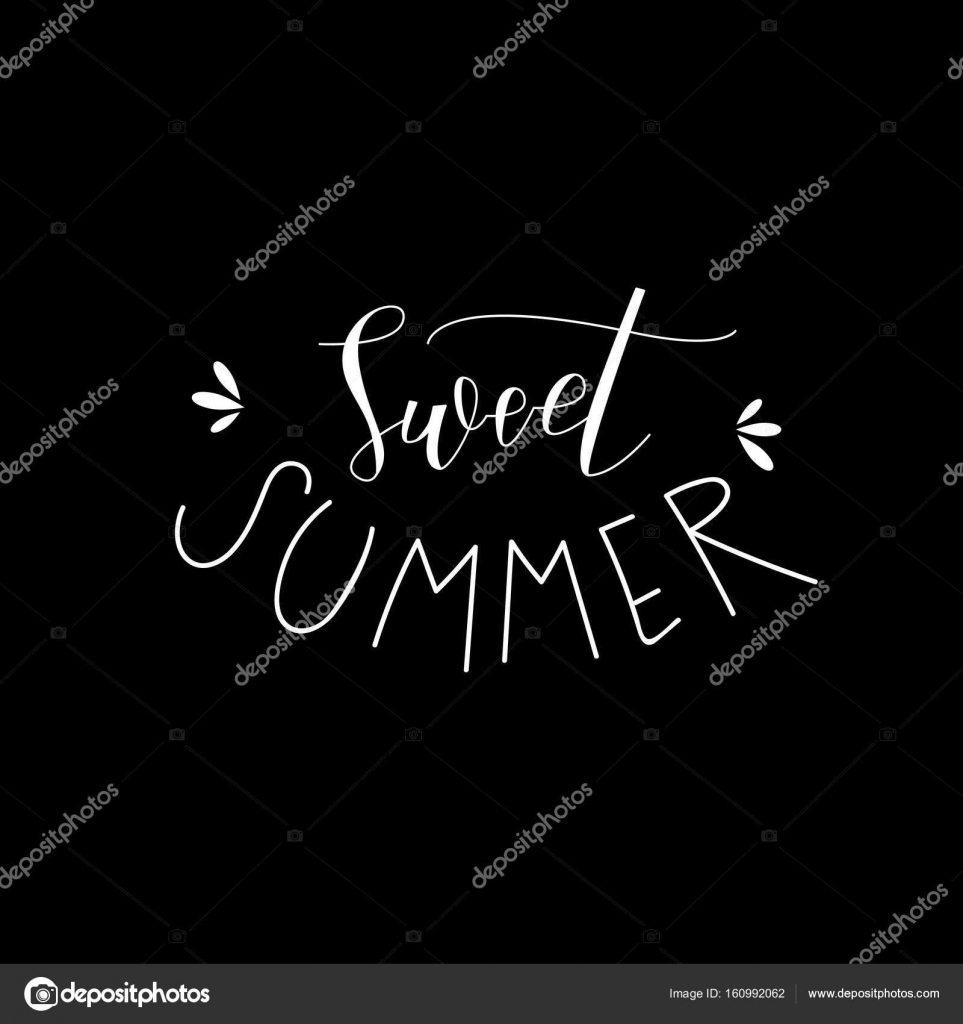 Sweet summer lettering. Vector white summer text illustration on black ...