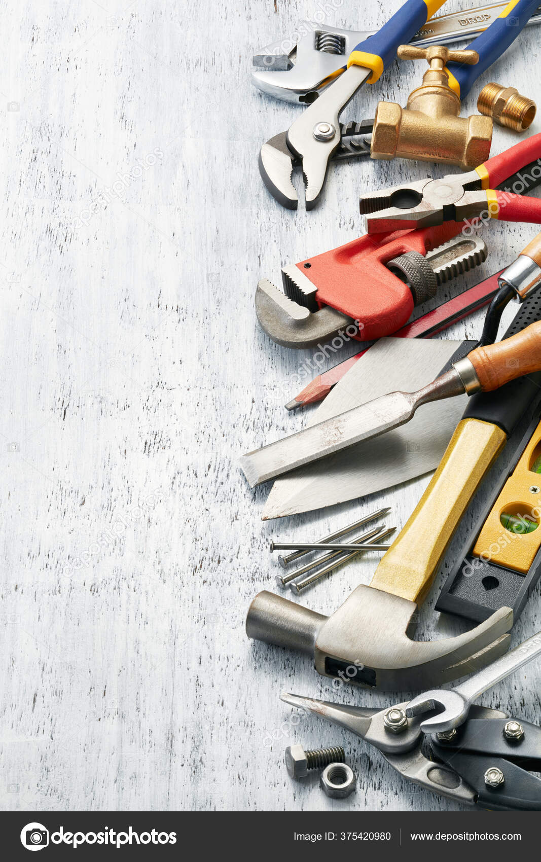 Variety Tools White Textured Background Copy Space Stock Photo by ...