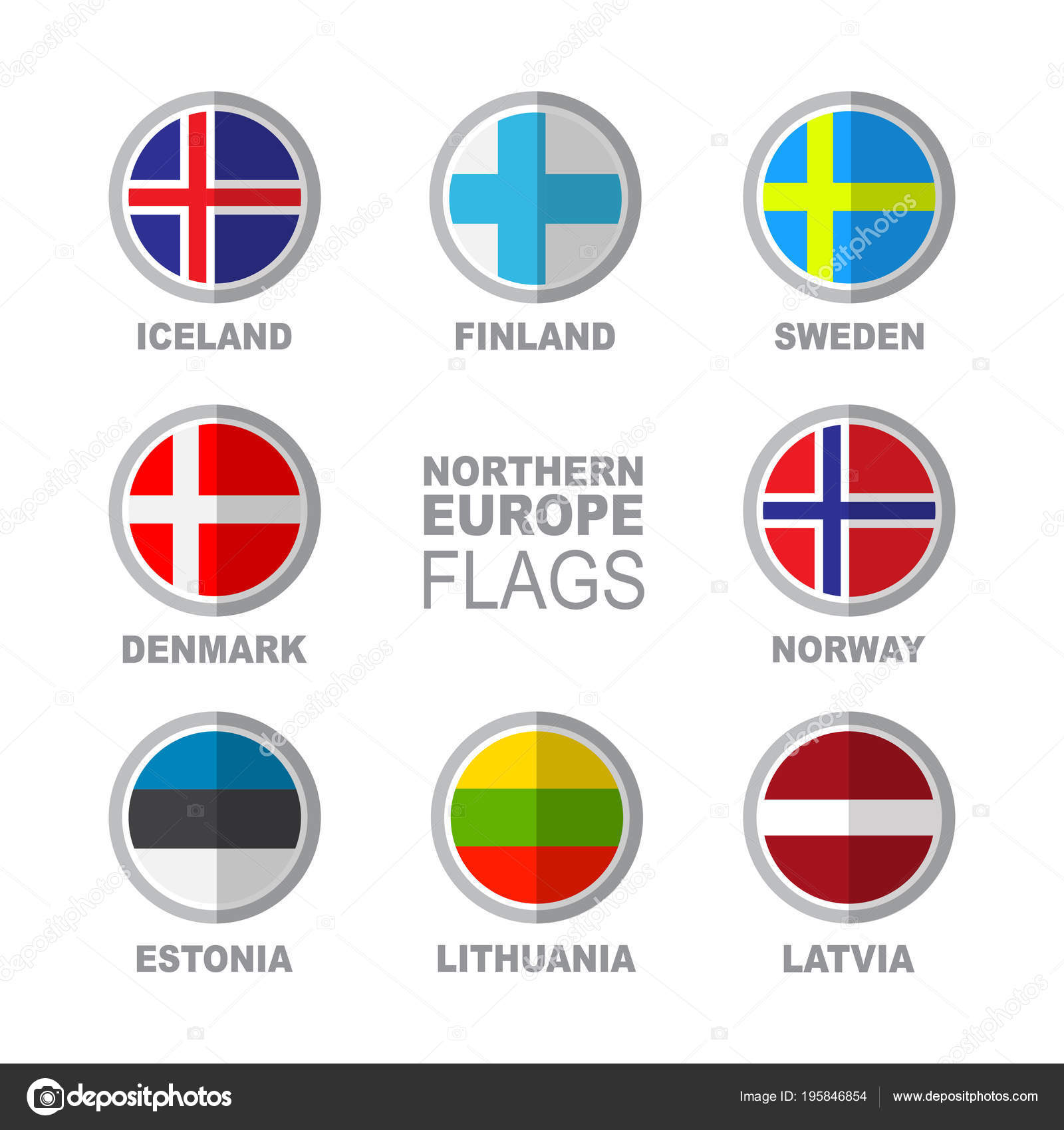 Set Scandinavian Flags Isolated White Background Finland Iceland ...