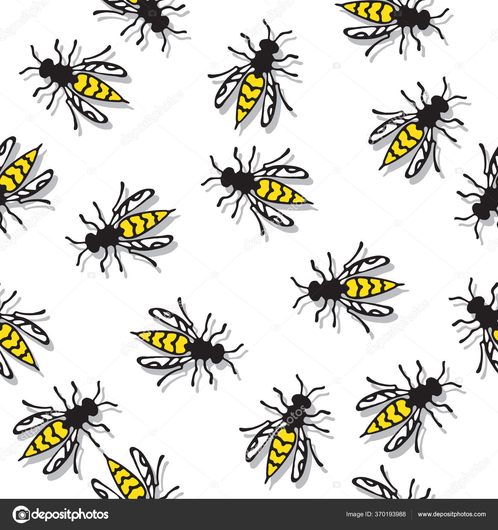 Seamless Pattern Wasps Isolated White Background Hand Drawn Style ...
