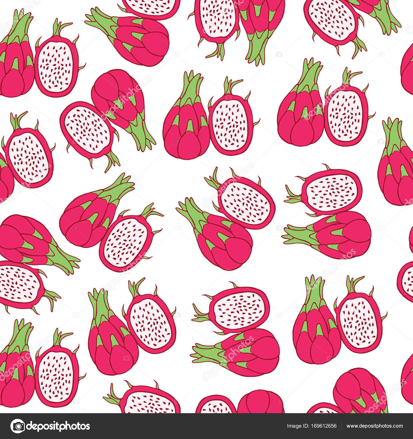 Dragon fruit seamless pattern. Raster graphic art background wit Stock ...