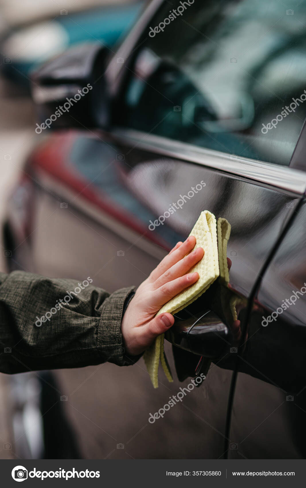 Man's Hand Disinfecting Door Handle Brown Car Yellow Disinfectant Wipe ...