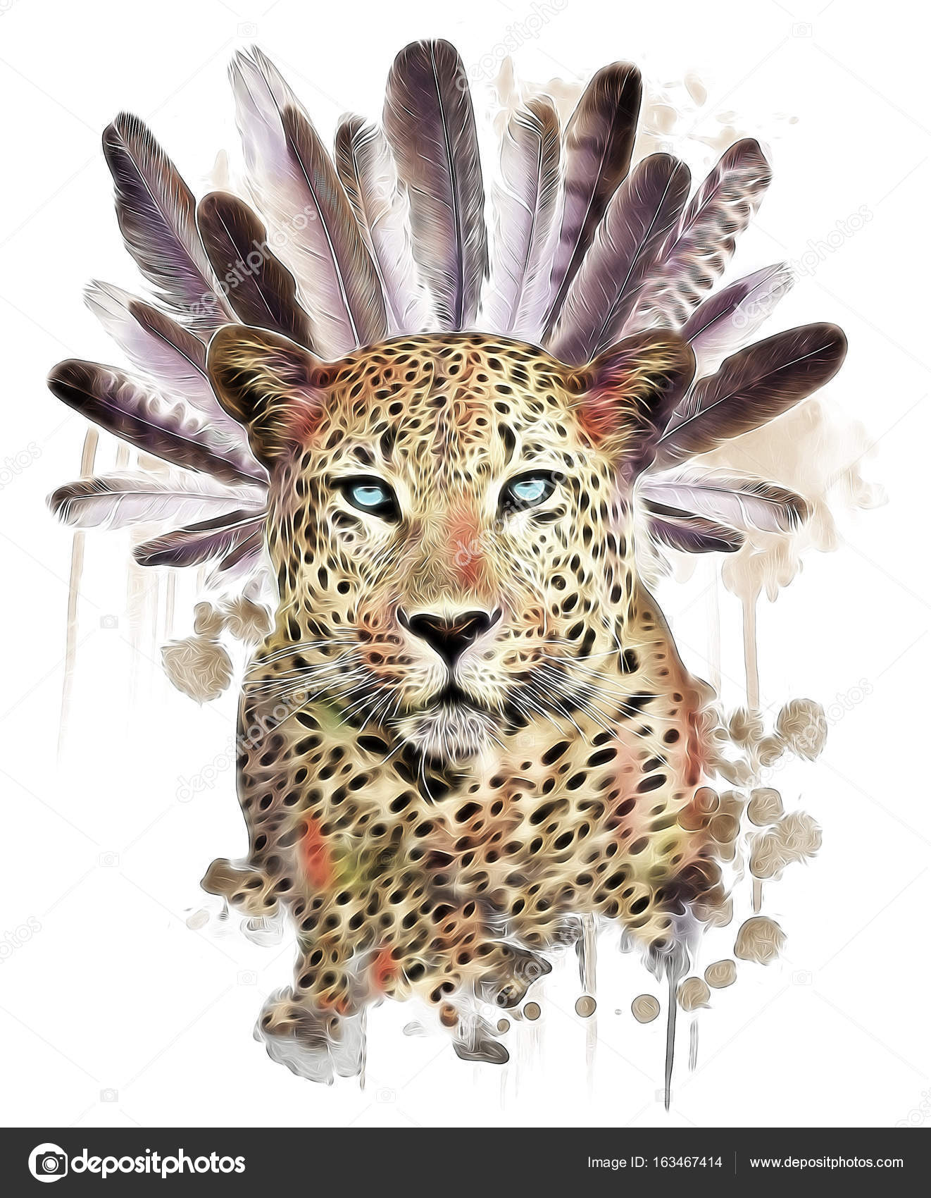 Stylish leopard with feathers Stock Illustration by ©StudioLondon ...