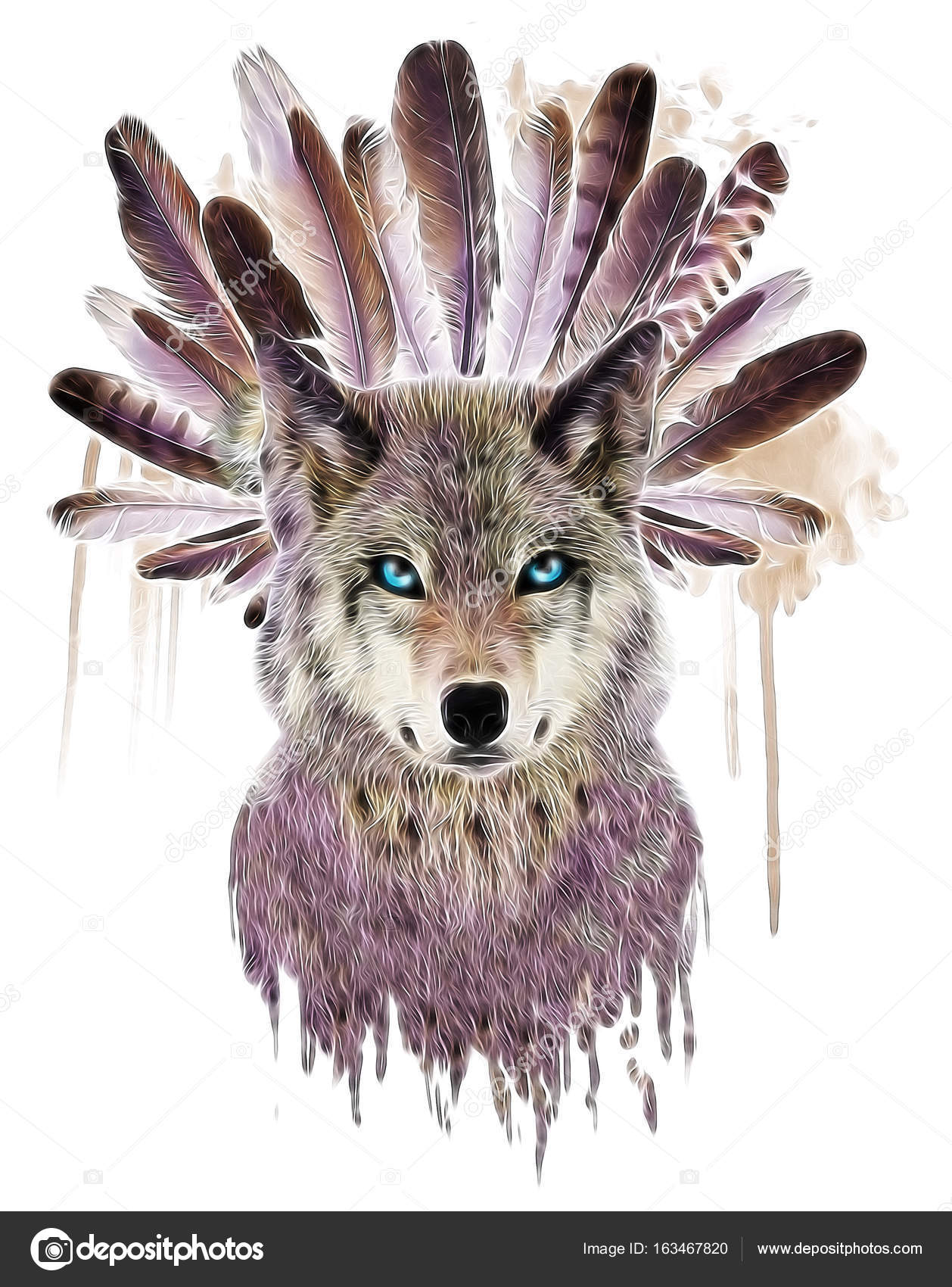 Dibujo De Lobo Indio Espíritu Lobo Indio Etsy México