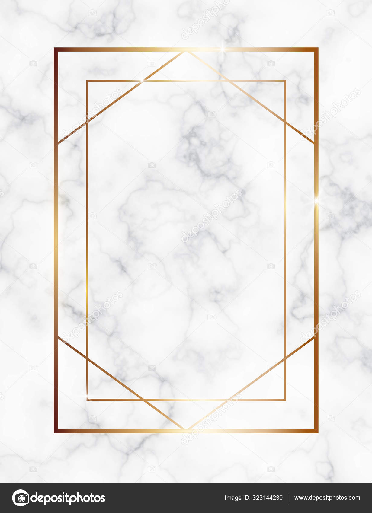 Marble background with gold geometric frame. Luxury template for ...