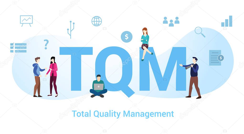 tqm concepto de gestión de calidad total con gran palabra o texto y ...