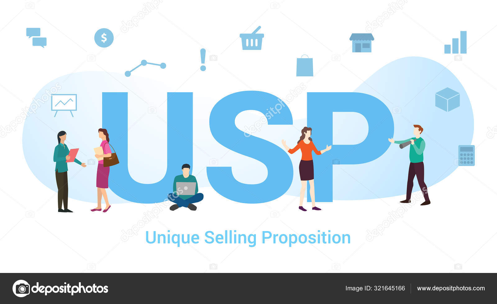 Usp unique selling proposition concept with big word or text and team ...