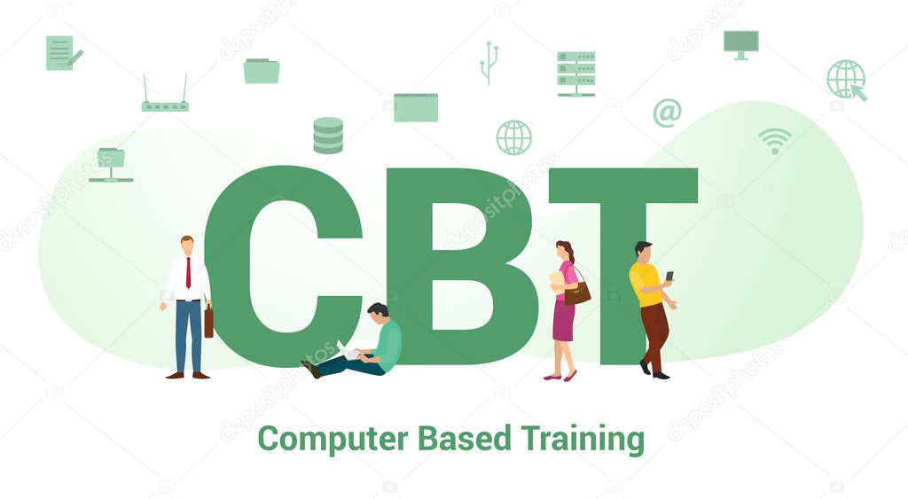 concepto de entrenamiento basado en computadora cbt con gran palabra o texto y personas de ...