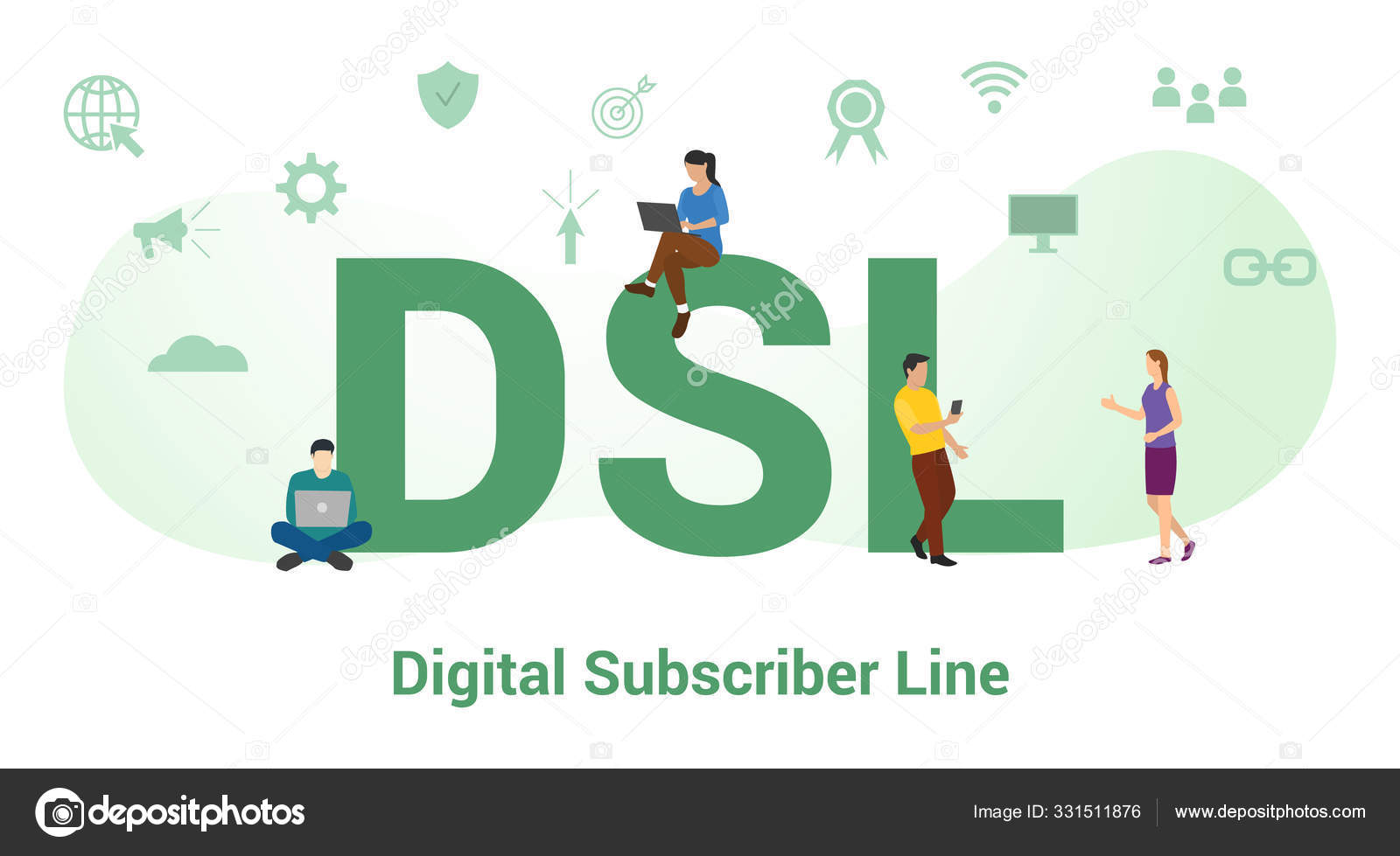 Dsl digital subscriber line concept with big word or text and team ...