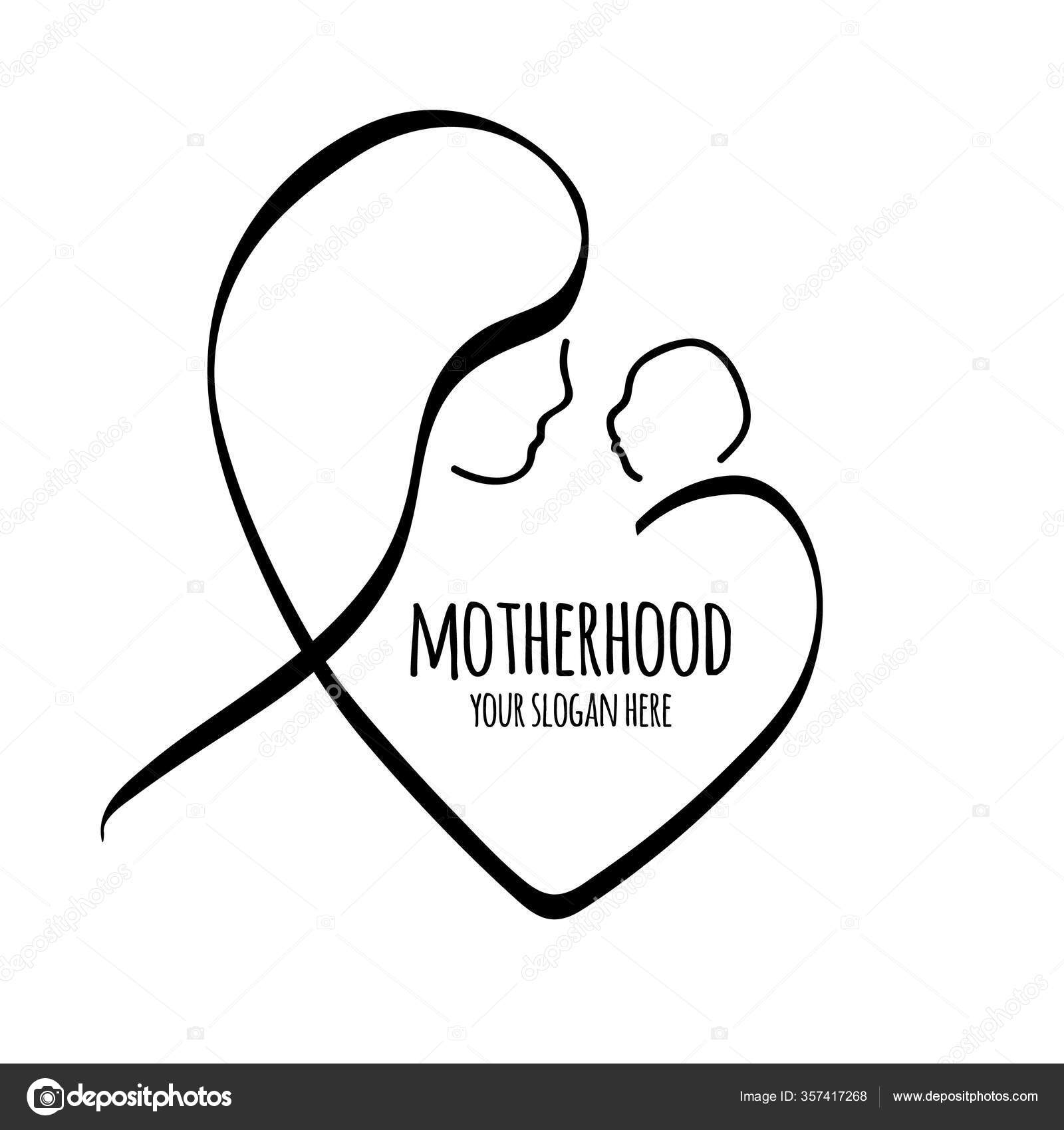 Vector line illustration Mother holding newborn baby. Motherhood ...
