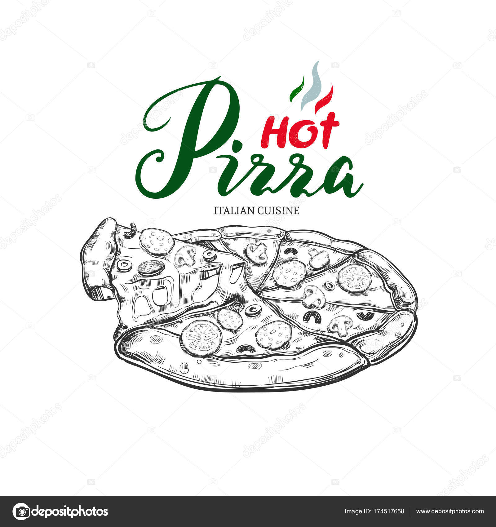 Hot Pizza. Vector hand drawn Stock Vector Image by ©Wondersketch #174517658