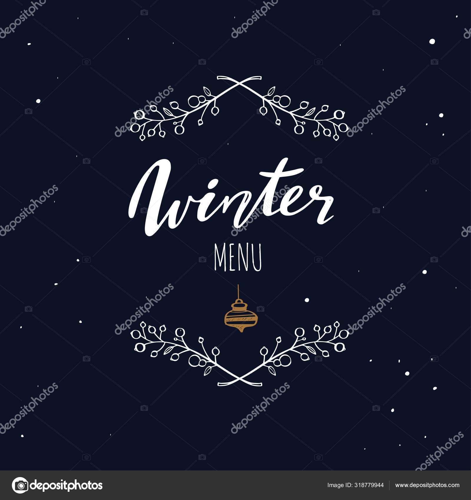 Winter menu handwritten Calligraphy, emlem, logo with rustic decoration ...