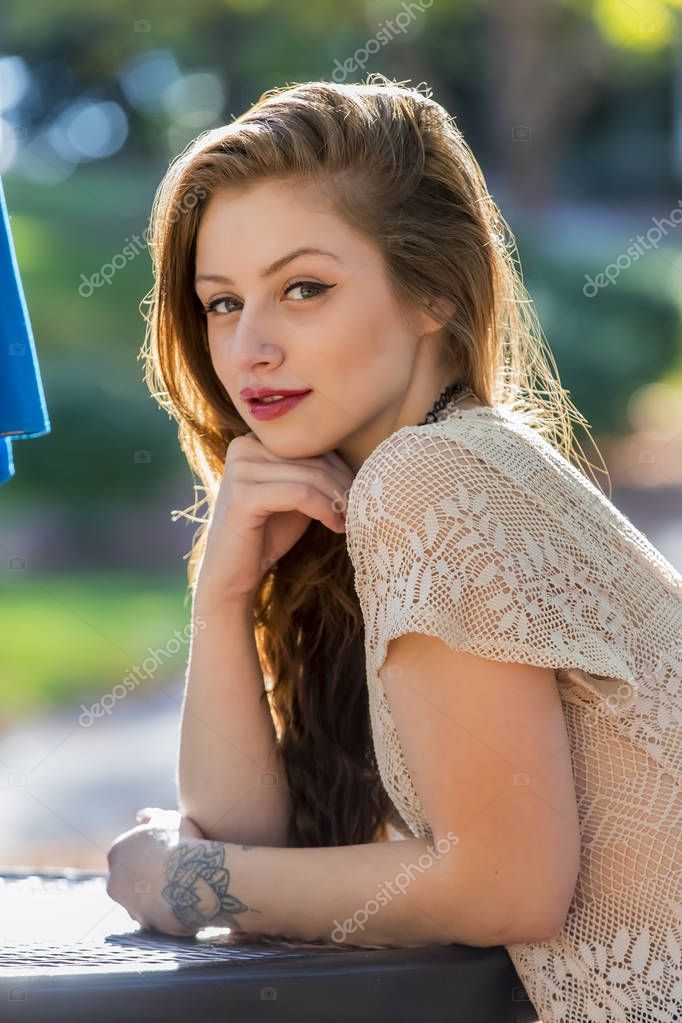 Sexy Brunette Coed Enjoying The Fall Foliage — Stock Photo ...