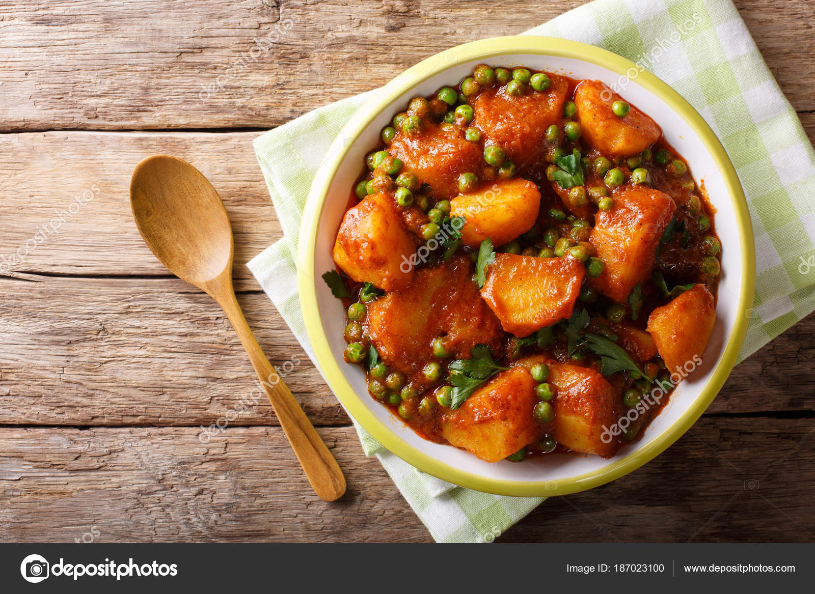 Vegetarian Indian Aloo Matar made from potatoes, green peas, her Stock ...