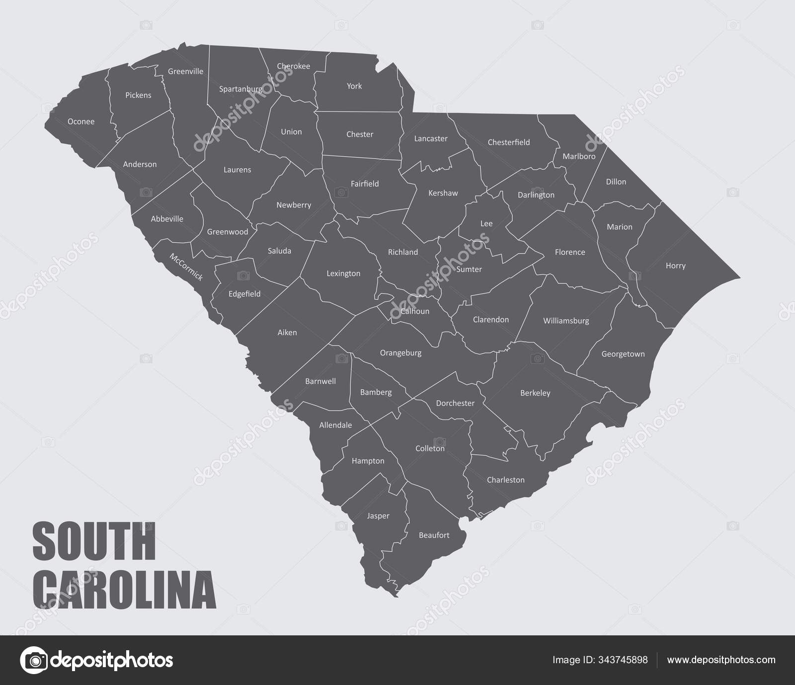 South Carolina Map Stock Vector by ©luisrftc 343745898