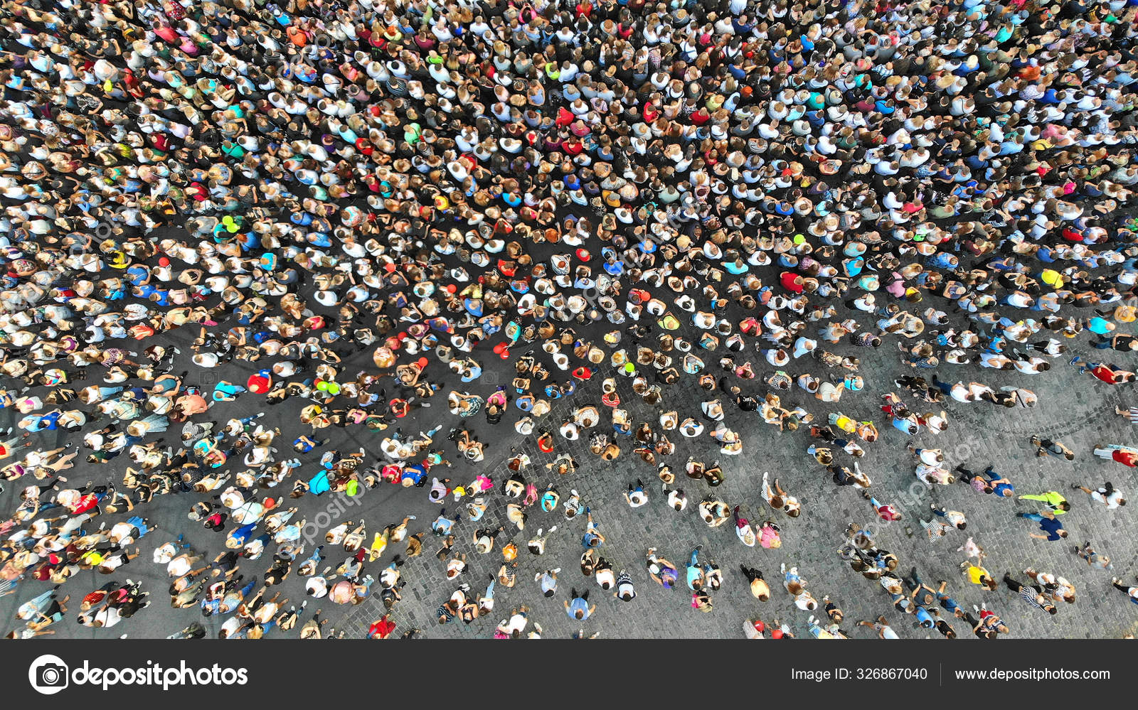 Aerial Interested Crowd People One Place Top View Drone — Stock Photo ...