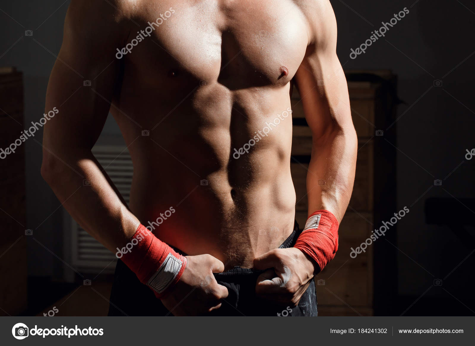 Strong Athletic Man Fitness Model Torso showing six pack abs — Stock Photo © ufabizphoto #184241302
