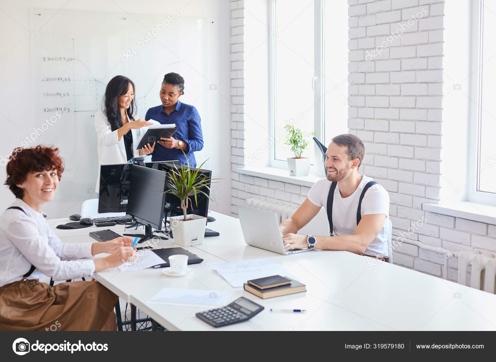 Team work process, using computers in office — Stock Photo ...