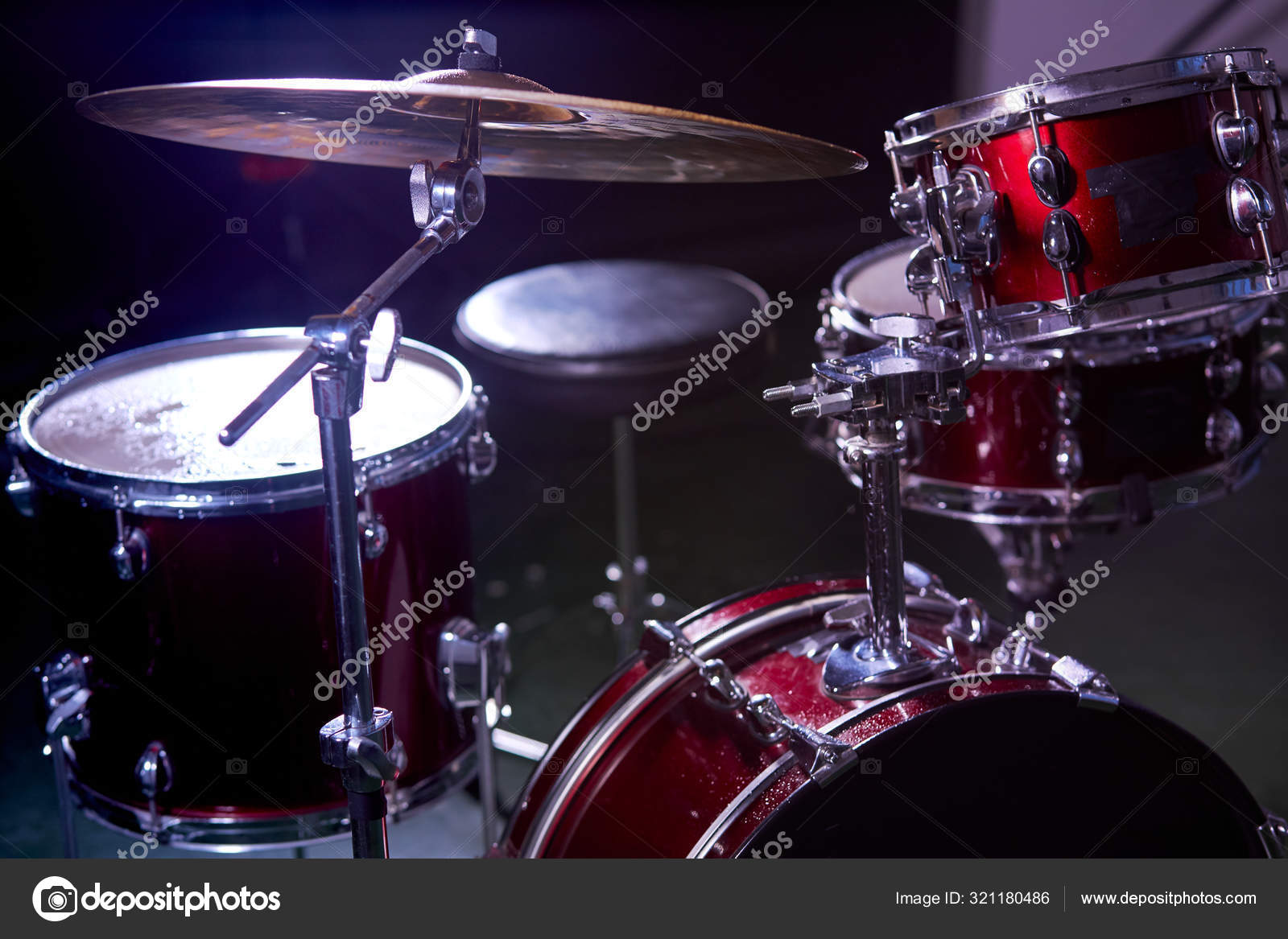 Modern drum set instruments in dark studio — Stock Photo © ufabizphoto ...