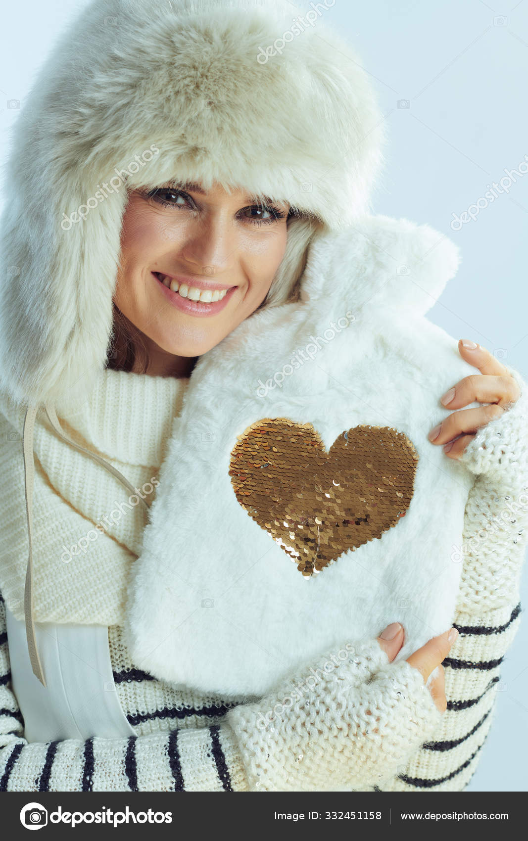Smiling young woman hugging cute hot water filling warmer — Stock Photo ...