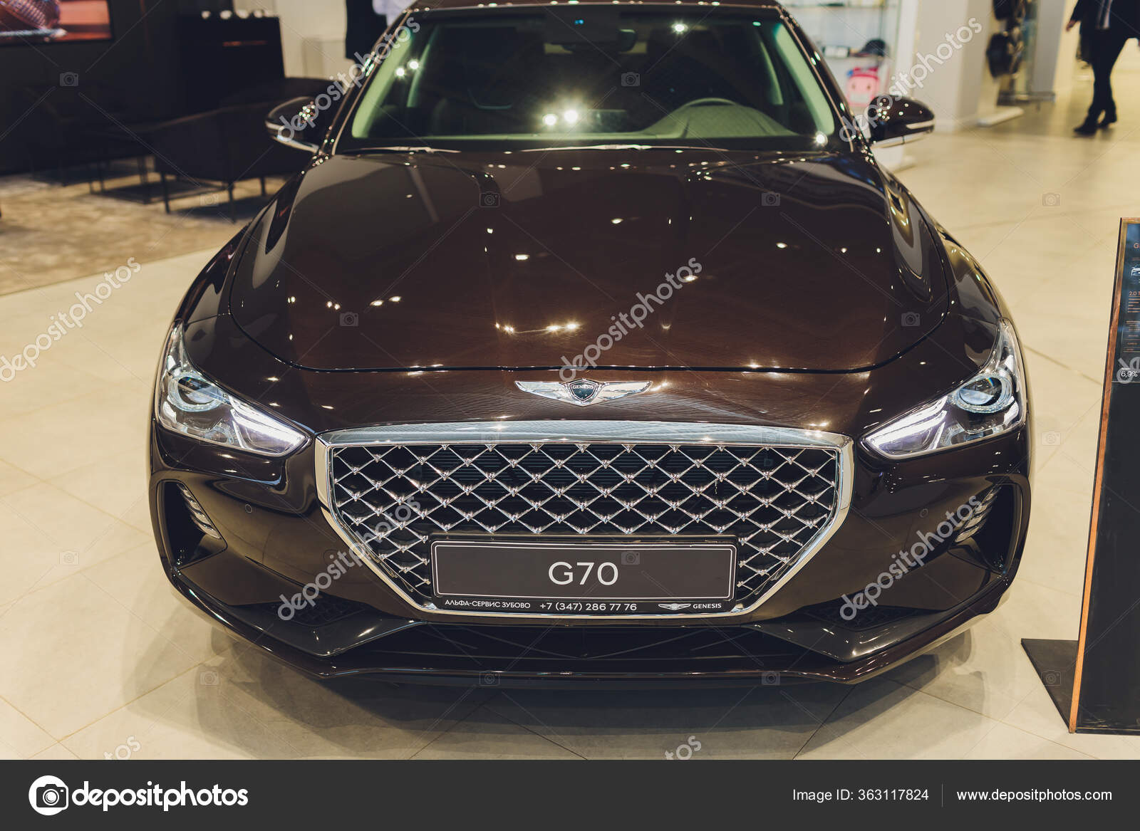Front view of the premium car Hyundai GENESIS G70 displayed at the ...